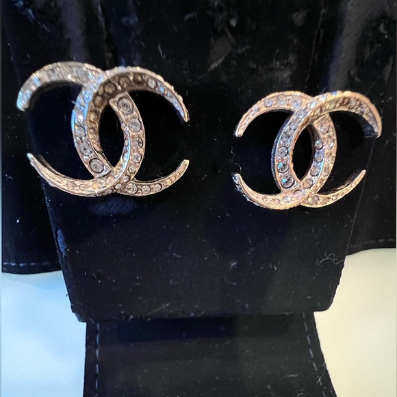 CHANEL | Jewelry | Chanel Crystal Cc Moon Studs | Poshmark